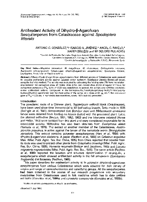 (PDF) Antifeedant activity of dihydro-β-agarofuran sesquiterpenes from ...
