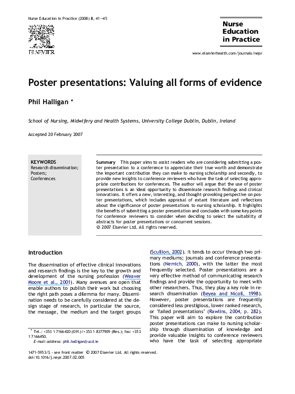 (PDF) Poster presentations: Valuing all forms of evidence