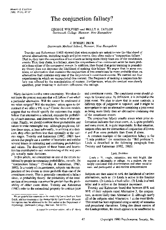 (PDF) The conjunction fallacy