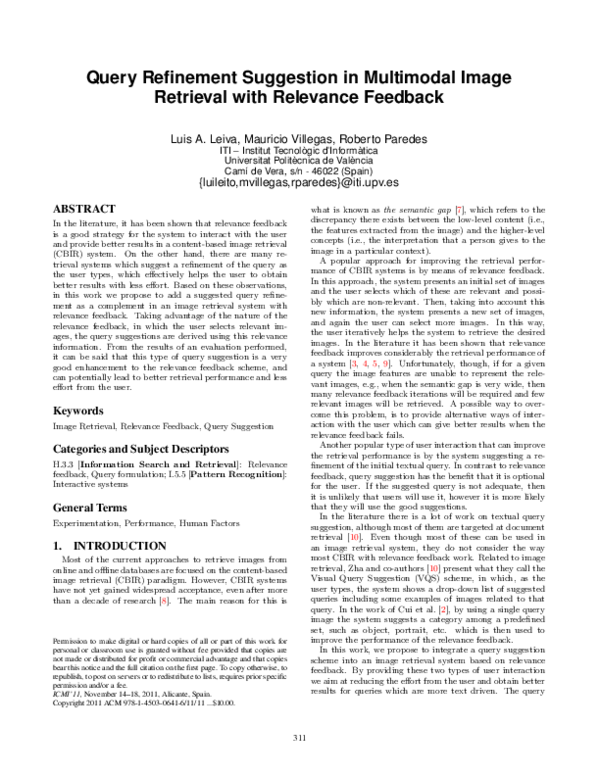 (PDF) Query refinement suggestion in multimodal image retrieval with relevance feedback