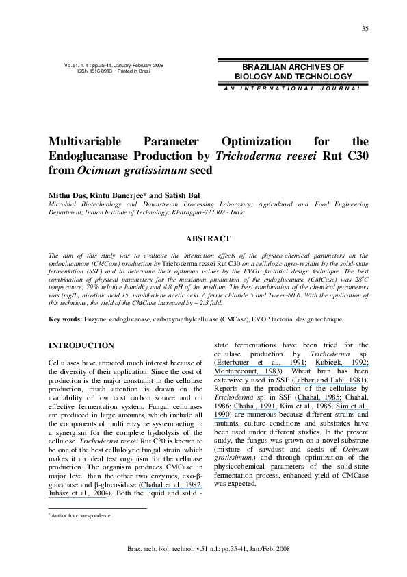 (PDF) Multivariable parameter optimization for the endoglucanase production by Trichoderma ...