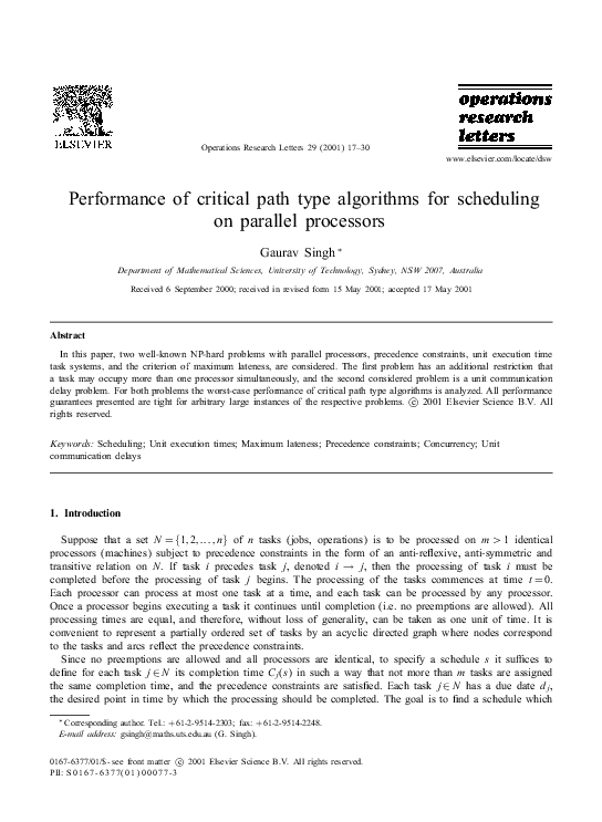 (PDF) Performance of critical path type algorithms for scheduling on parallel processors