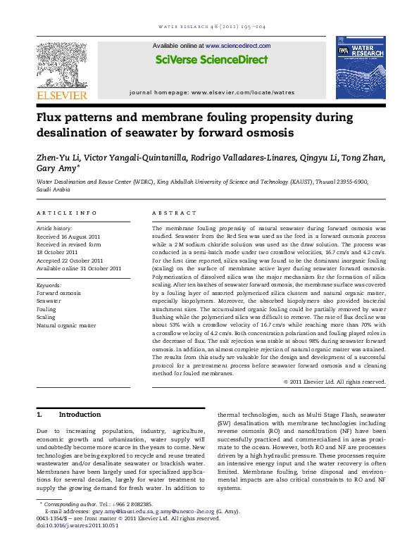 (PDF) Flux patterns and membrane fouling propensity during desalination ...