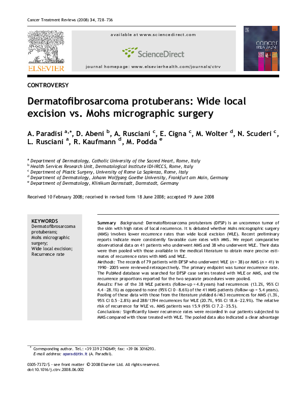 (PDF) Dermatofibrosarcoma protuberans: Wide local excision vs. Mohs ...