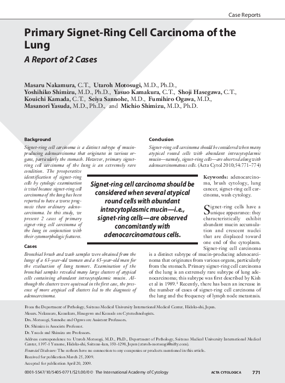 (PDF) Cytomorphology of primary signet ring-cell carcinoma of the lung