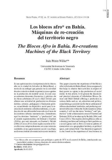 (PDF) Los blocos afro* en Bahía. Máquinas de re-creación del territorio negro