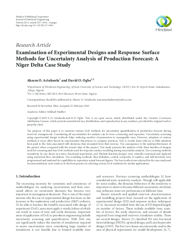 (PDF) Examination of Experimental Designs and Response Surface Methods for Uncertainty Analysis ...