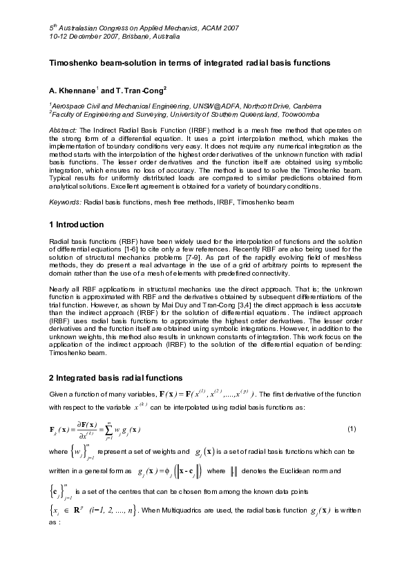 (PDF) Timoshenko beam-solution in terms of integrated radial basis functions