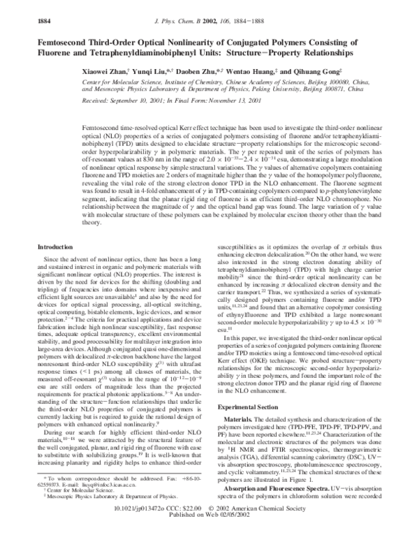 (PDF) Femtosecond Third-Order Optical Nonlinearity of Conjugated Polymers Consisting of Fluorene ...