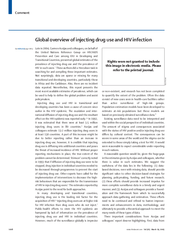 (PDF) Global overview of injecting drug use and HIV infection