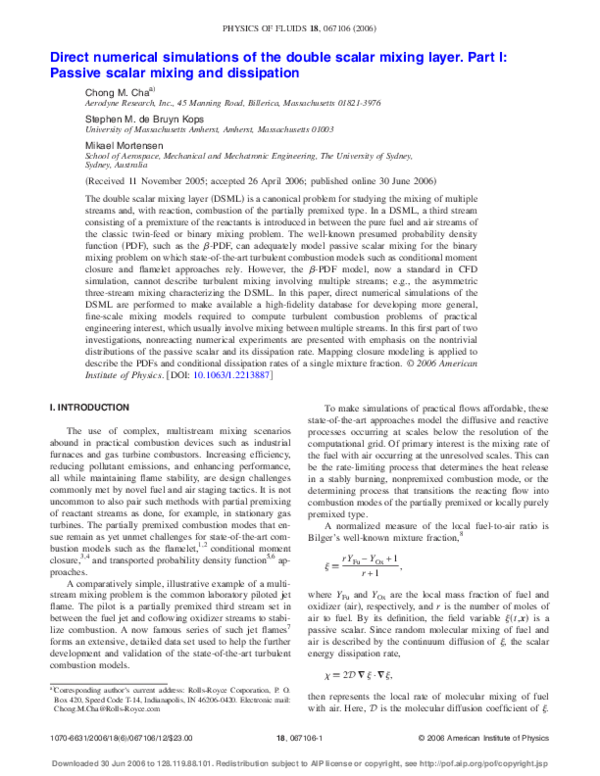 (PDF) Direct numerical simulations of the double scalar mixing layer