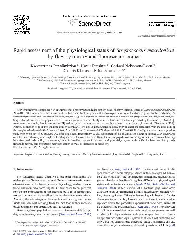 (PDF) Rapid assessment of the physiological status of Streptococcus ...