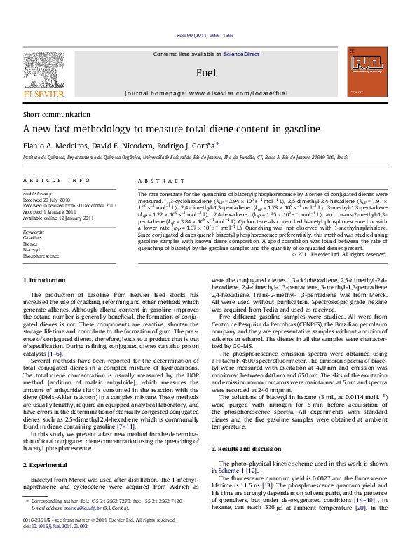 (PDF) A new fast methodology to measure total diene content in gasoline