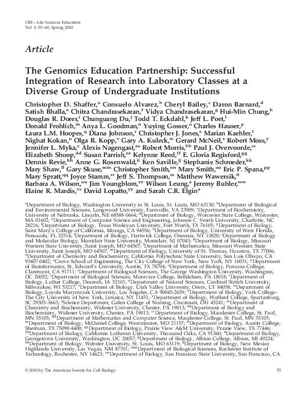 (PDF) The Genomics Education Partnership: Successful Integration of ...