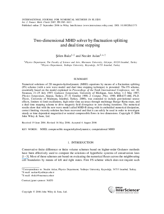 (PDF) Two-dimensional MHD solver by fluctuation splitting and dual time ...