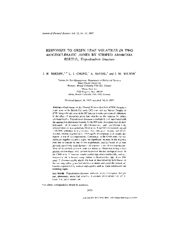 (PDF) Responses to Green Leaf Volatiles in Two Biogeoclimatic Zones by ...