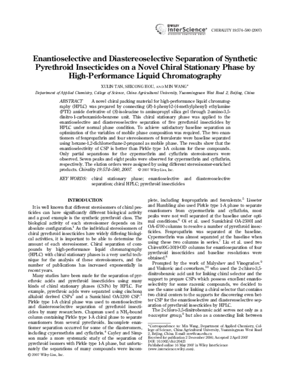 (PDF) Separation of Chiral Pyrethroid Pesticides and Application in Pharmacokinetics Research ...