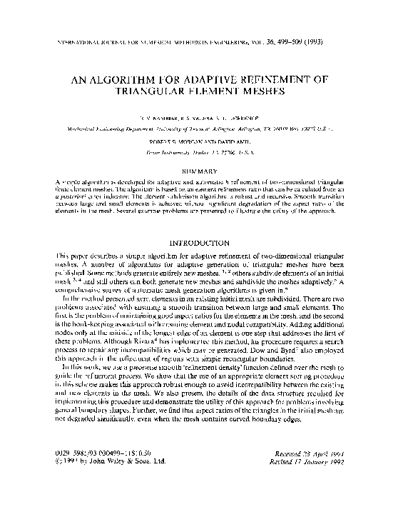 Pdf An Algorithm For Adaptive Refinement Of Triangular Element Meshes