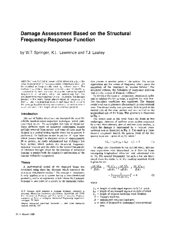 (PDF) Damage assessment based on the structural frequency-response function