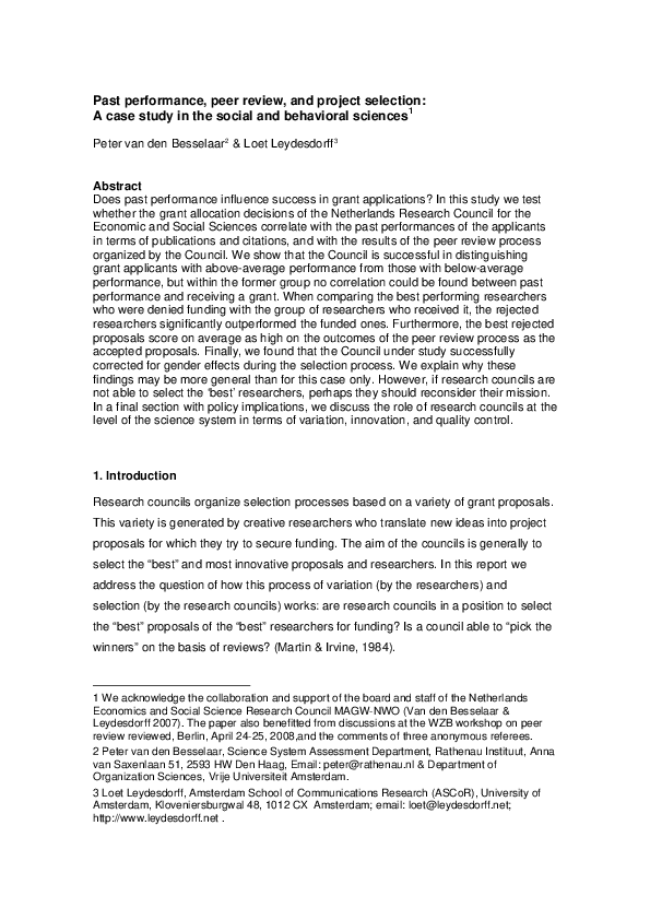 (PDF) Past performance, peer review, and project selection: a case ...