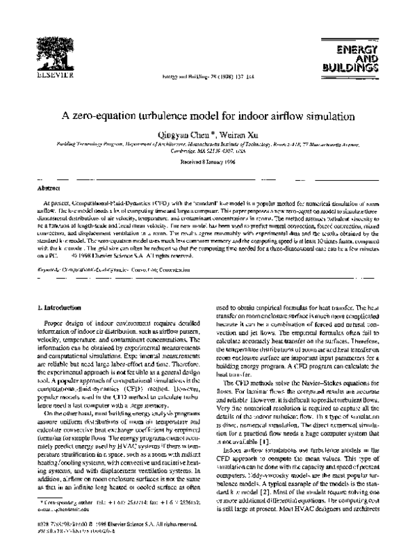 (PDF) A zero-equation turbulence model for indoor airflow simulation