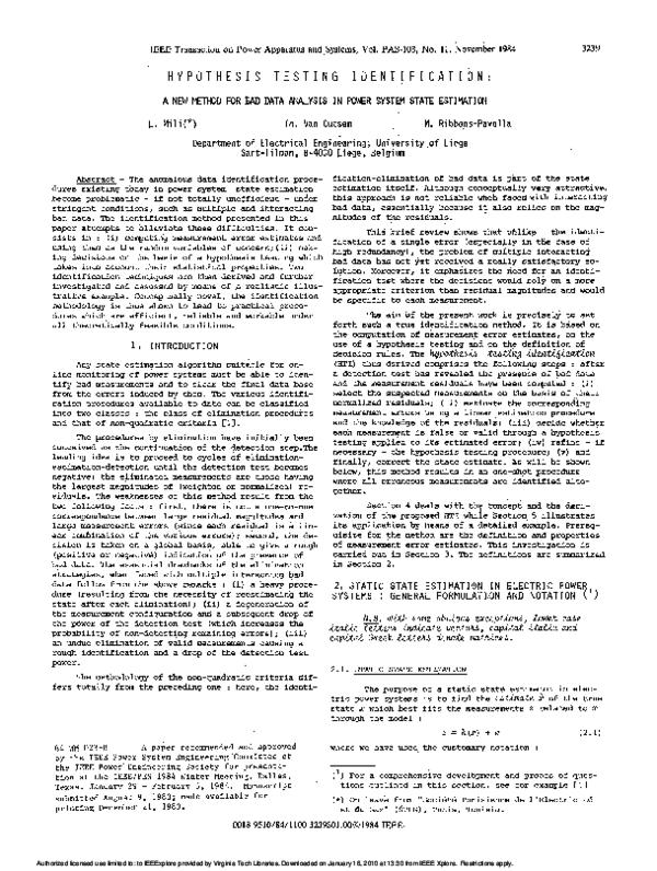 (PDF) HYPOTHESIS TESTING IDENTIFICATION: A NEW METHOD FOR BAD DATA ...
