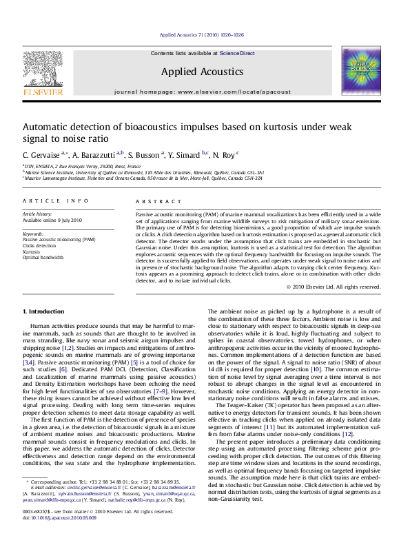 (PDF) Automatic detection of bioacoustics impulses based on kurtosis under weak signal to noise ...
