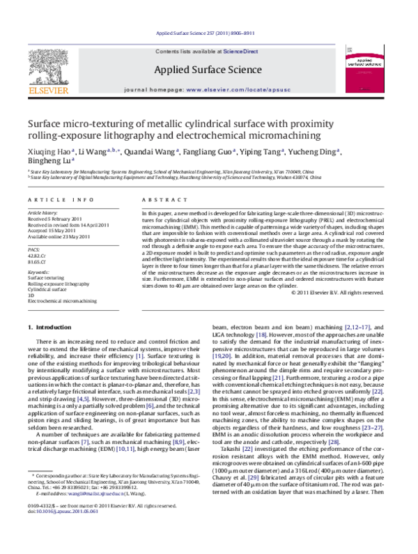 (PDF) Surface micro-texturing of metallic cylindrical surface with ...