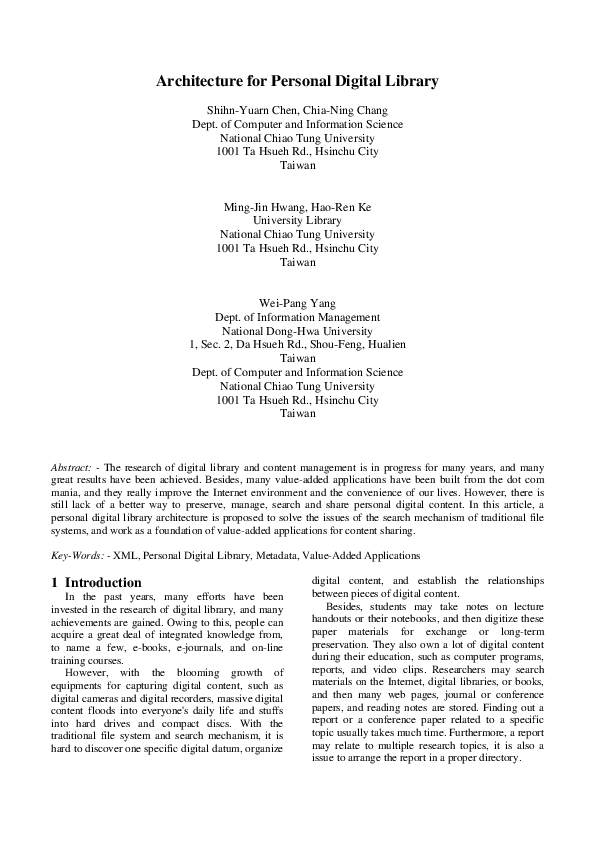 (PDF) Architecture for Personal Digital Library