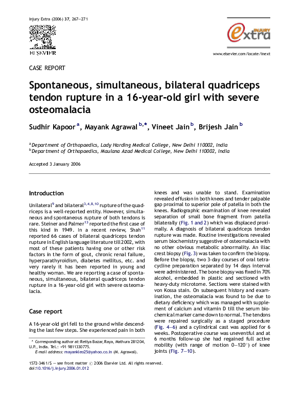 (PDF) Spontaneous, simultaneous, bilateral quadriceps tendon rupture in ...