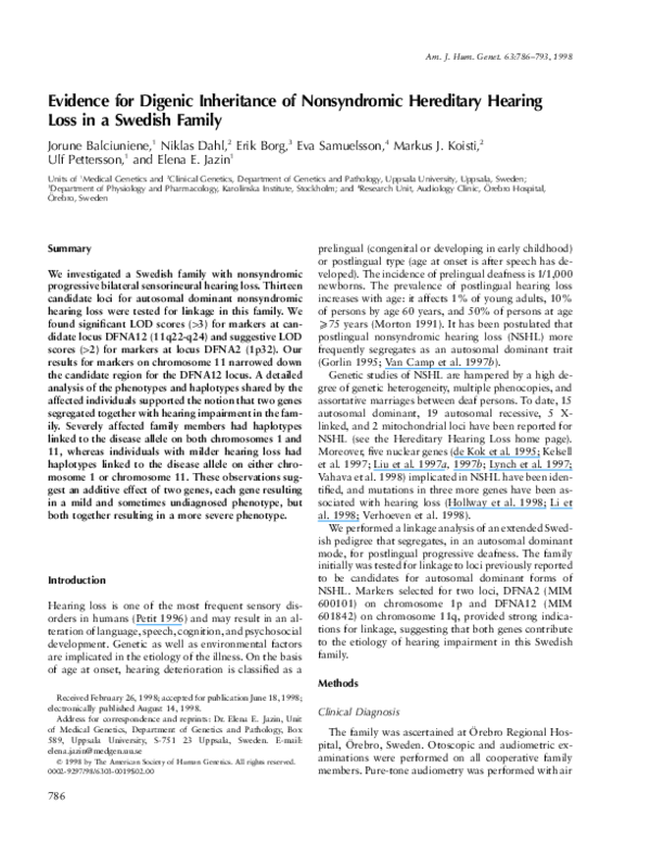 (PDF) Evidence for Digenic Inheritance of Nonsyndromic Hereditary ...