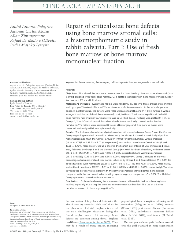 Repair of critical-size bone defects using bone marrow stromal cells: a ...