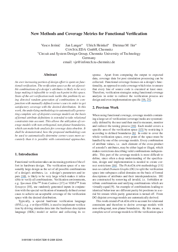 Pdf New Methods And Coverage Metrics For Functional Verification 7055