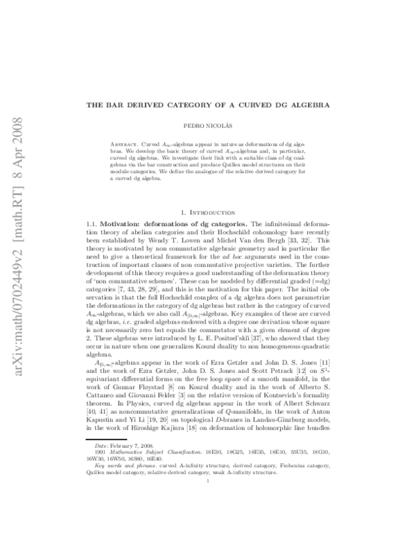 (PDF) The bar derived category of a curved dg algebra