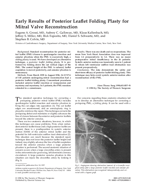 (PDF) Early Results of Posterior Leaflet Folding Plasty for Mitral ...
