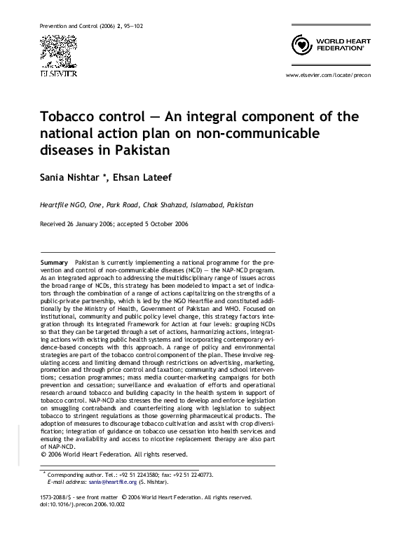 (PDF) Tobacco control – An integral component of the national action ...
