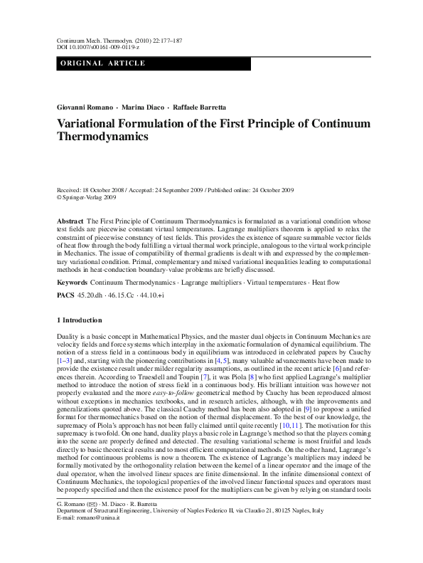 (PDF) Variational Formulation of the First Principle of Continuum ...
