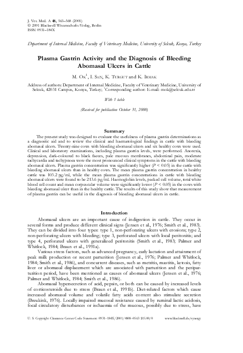 (PDF) Plasma Gastrin Activity and the Diagnosis of Bleeding Abomasal ...