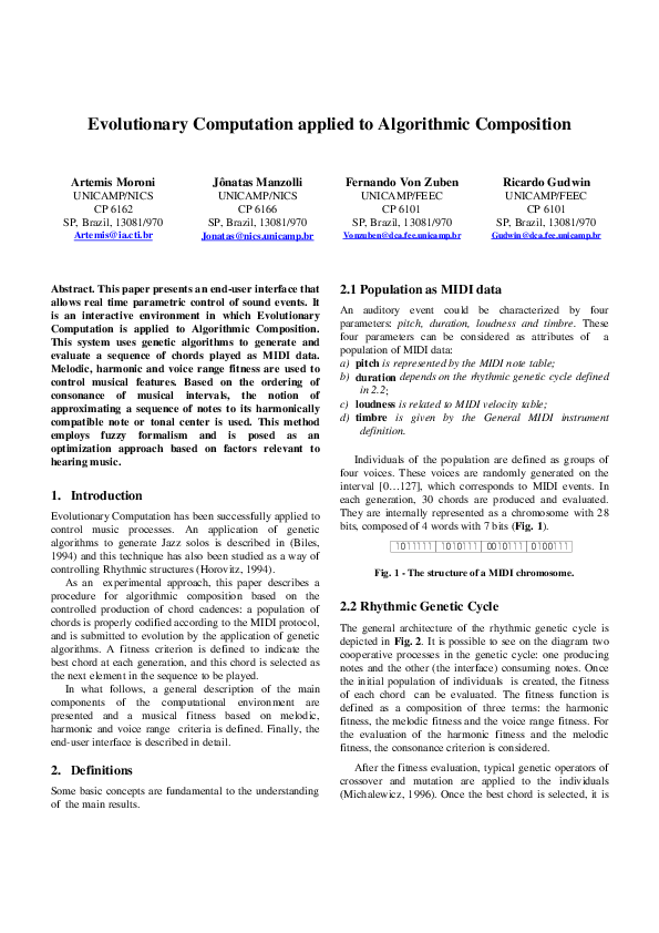 (PDF) Genetic Algorithms for Real-Time Music Composition