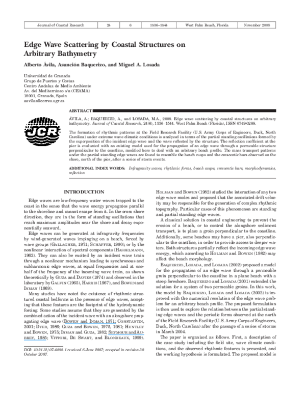 (PDF) Edge Wave Scattering by Coastal Structures on Arbitrary Bathymetry