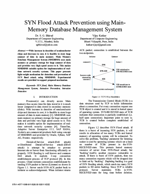 Pdf Syn Flood Attack Prevention Using Main Memory Database Management System