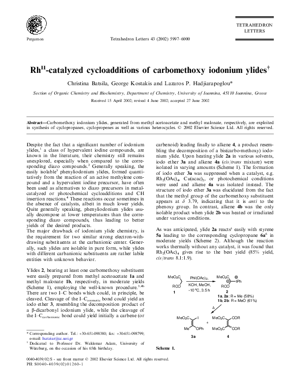 (PDF) ChemInform Abstract: A Rh(II)-Catalyzed Cycloaddition Approach ... (PDF) ChemInform Abstract: A Rh(II)-Catalyzed Cycloaddition Approach ...