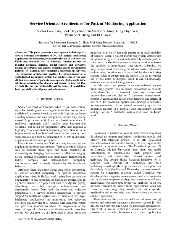 (PDF) Service Oriented Architecture for Patient Monitoring Application