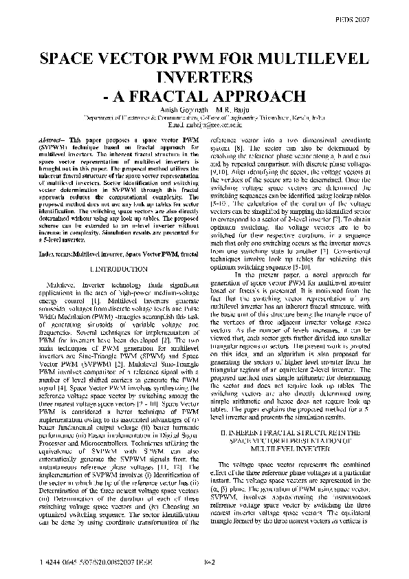 Pdf Space Vector Pwm For Multilevel Inverters A Fractal Approach