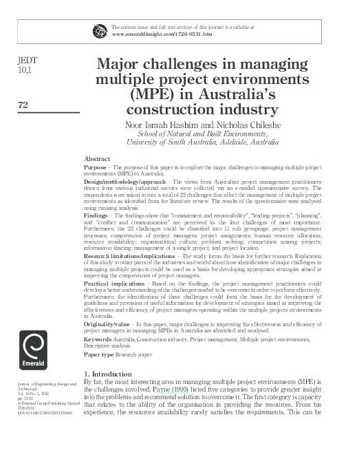 (PDF) Major challenges in managing multiple project environments (MPE ... (PDF) Major challenges in managing multiple project environments (MPE ...