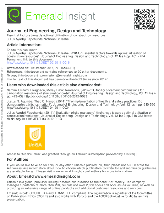 (PDF) Essential factors towards optimal utilisation of construction ...