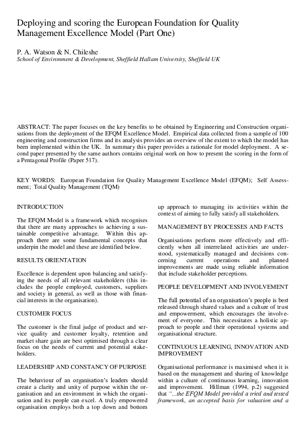 (PDF) Deploying and scoring the European Foundation for Quality ...