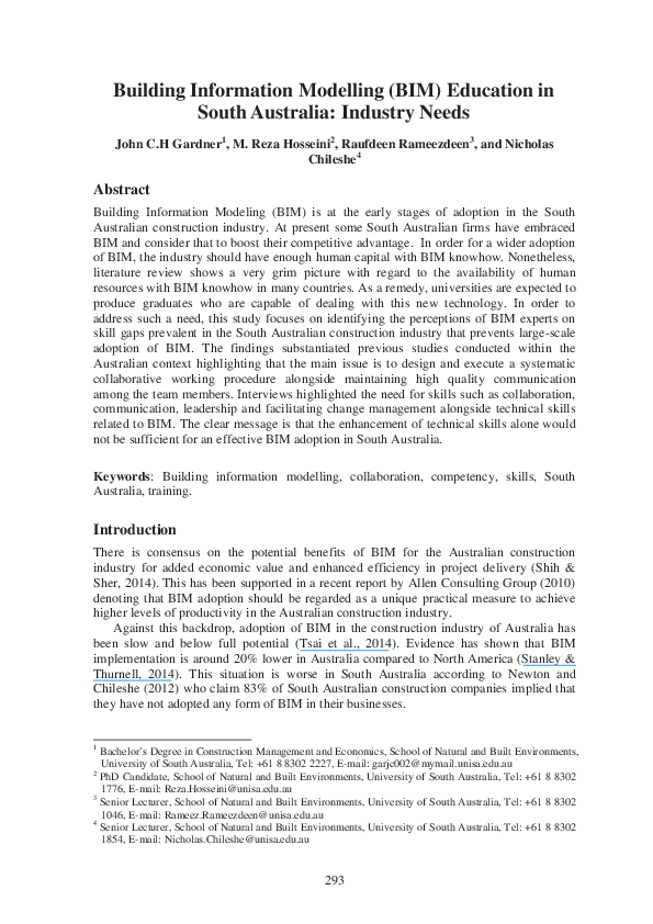 (PDF) Building information modelling (BIM) education in South Australia ...