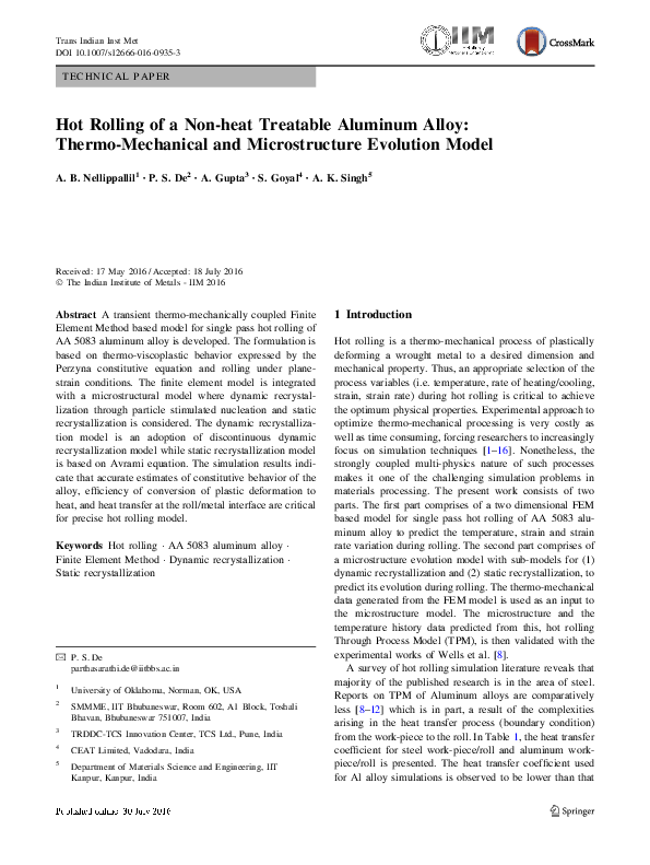 (PDF) Thermo-mechanical modeling of two phase rolling and microstructure evolution in the hot ...