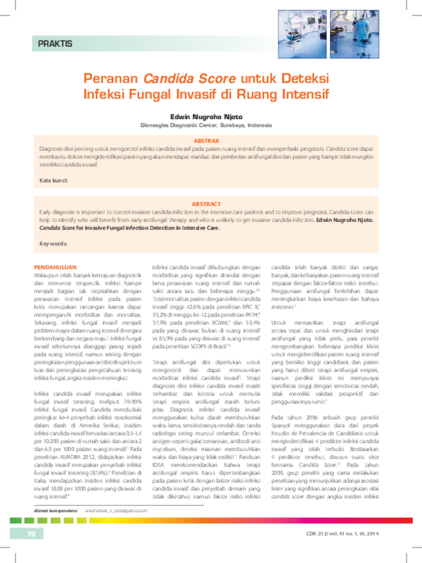 (PDF) Peranan Candida Score untuk Deteksi Infeksi Fungal Invasif di ...